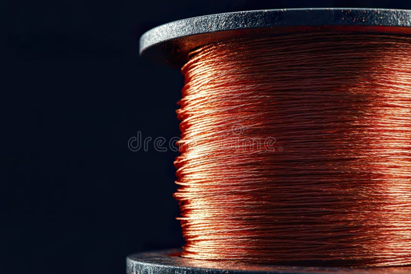 Copper Wire Spool with Premium Steel Construction on Black Background ...
