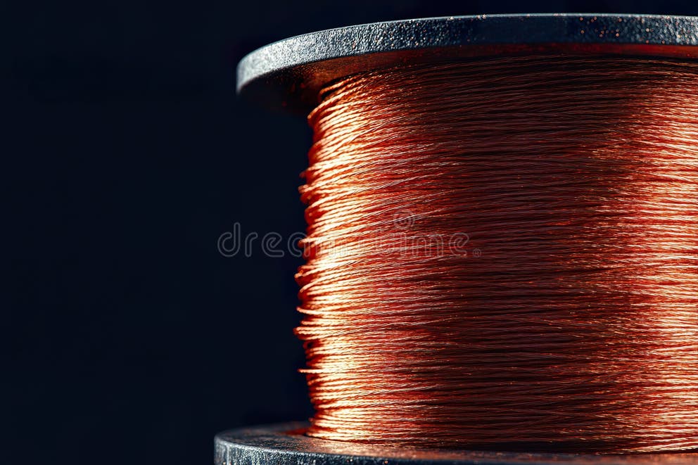 Copper Wire Spool with Premium Steel Construction on Black Background ...
