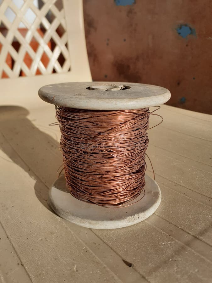Copper Wire Spool of Thread Stock Image - Image of drum, furniture ...