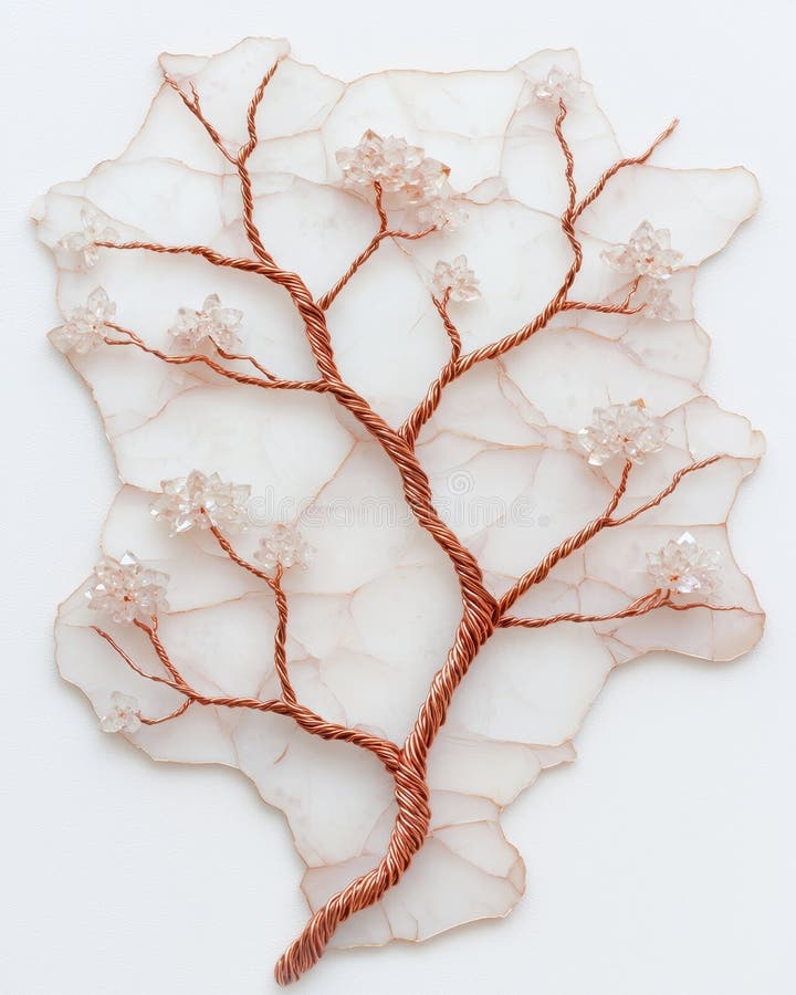 Copper Wire Tree with Quartz Crystal Flowers Stock Illustration ...