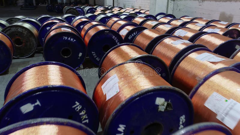 Copper Wires with Spools, Span Over Coils with Copper Wire. Coil ...