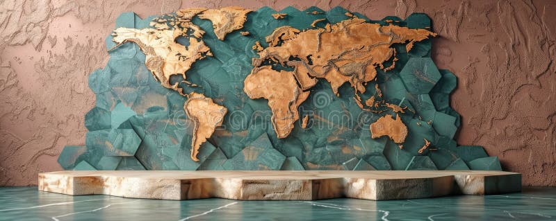 Copper World Map on Dark Textured Background Displayed on an Elegant ...