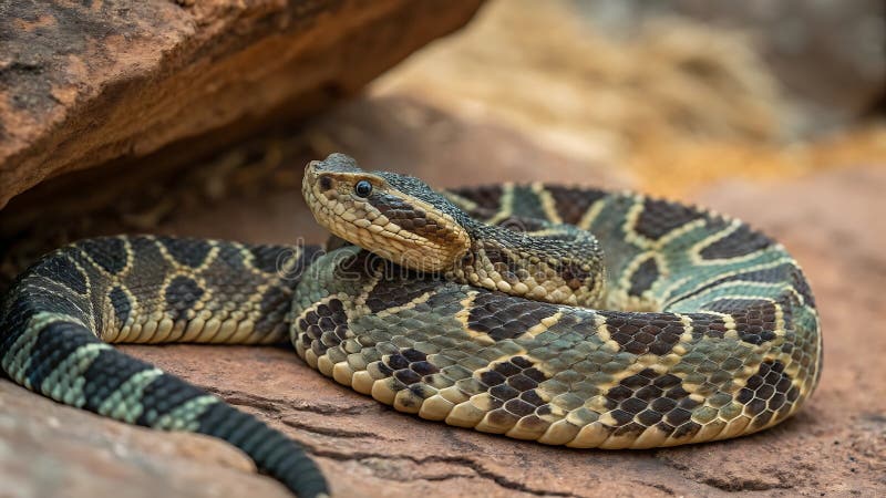 Bull Copperhead Snake Coiled on Rocky Ground in Natural Habitat Stock ...