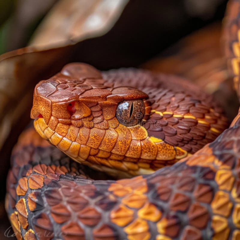 Copperhead Snake is Elegantly Coiled Showcasing Its Striking Copper ...