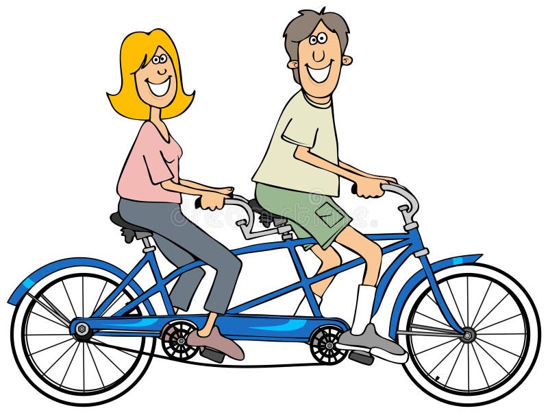 Coppie Che Guidano Una Bicicletta in Tandem Blu Illustrazione di Stock ...