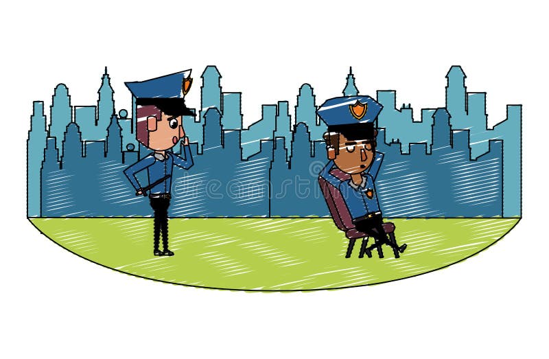 Cops in the city scribble stock vector. Illustration of drawing - 145520603