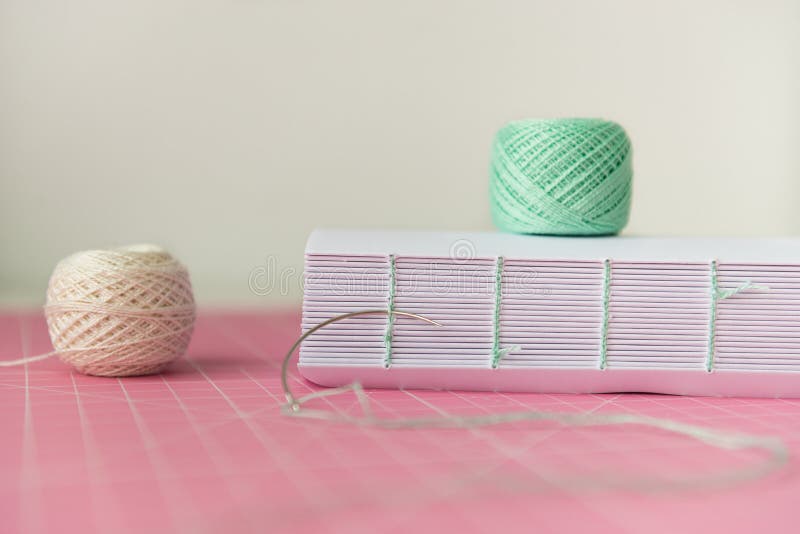 Coptic Binding Process. Book Binding. Thread and Pages. Copy Space ...