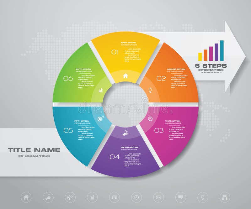 Modern 6 Steps Pie Chart/ Circle Chart with Arrow Infographics Design ...