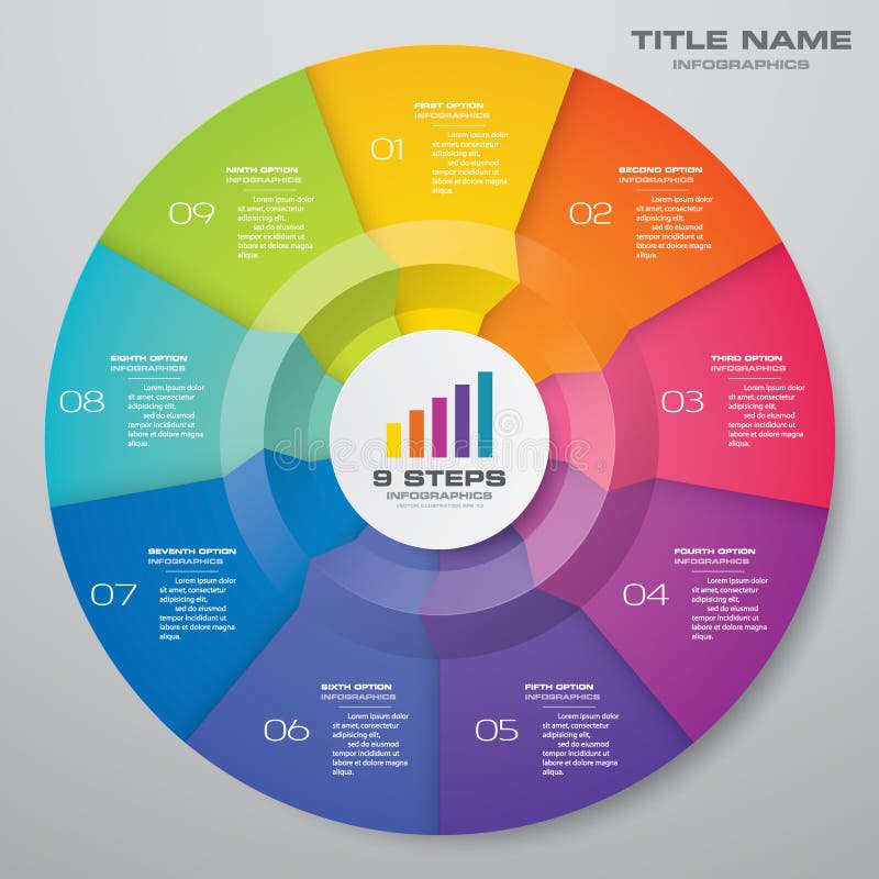 9 Steps Cycle Chart Infographics Elements for Data Presentation. Stock ...