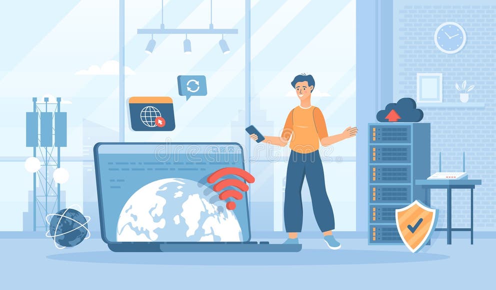 Wireless Technology, WiFi Network Communication. Fast Data Transfer ...