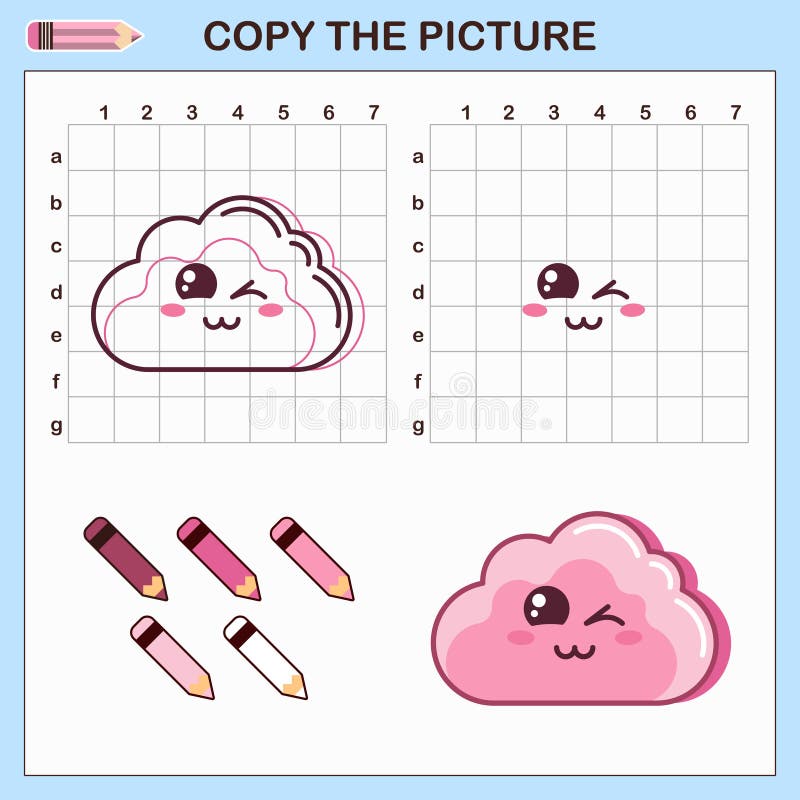 Copy Drawing of Cloud. Vector Draw Worksheet with Cute Cloud. Stock ...