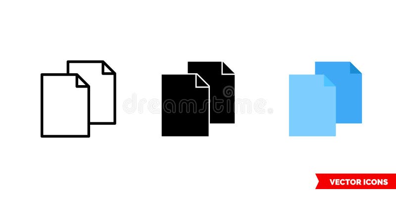 Copy Icon of 3 Types Color, Black and White, Outline. Isolated Vector ...