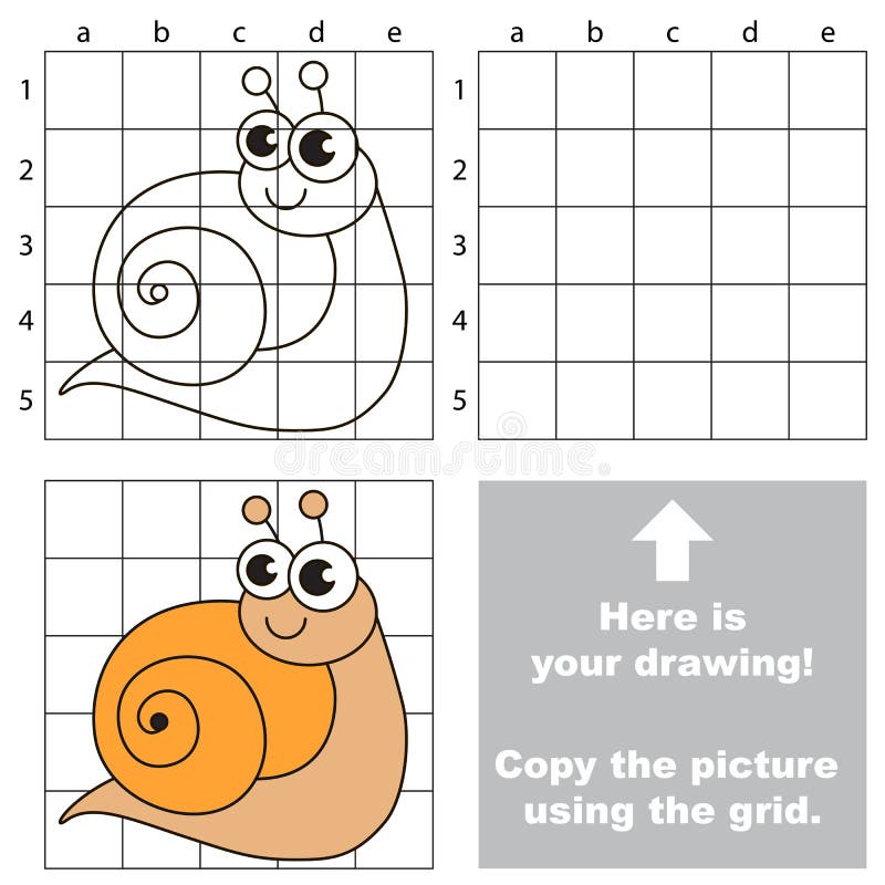 Copy the Image Using Grid. Cute Snail. Stock Vector - Illustration of ...