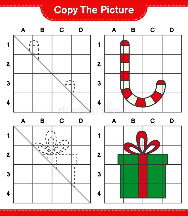 Copy the Picture, Copy the Picture of Candy Canes and Gift Boxes Using ...