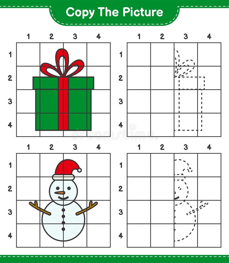 Copy the Picture, Copy the Picture of Gift Boxes and Snowman Using Grid ...