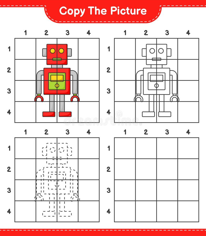 Copy the Picture, Copy the Picture of Robot Character Using Grid Lines ...