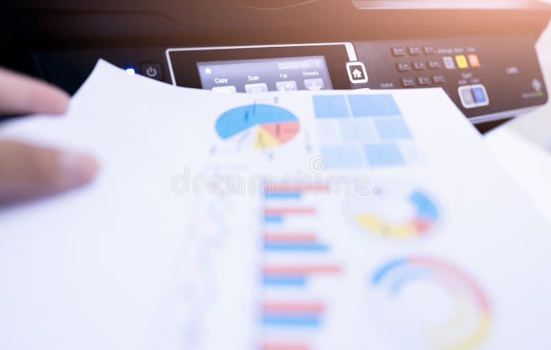 Copy, Print, Scan, and Fax Machine in Office. Document and Paper Work ...