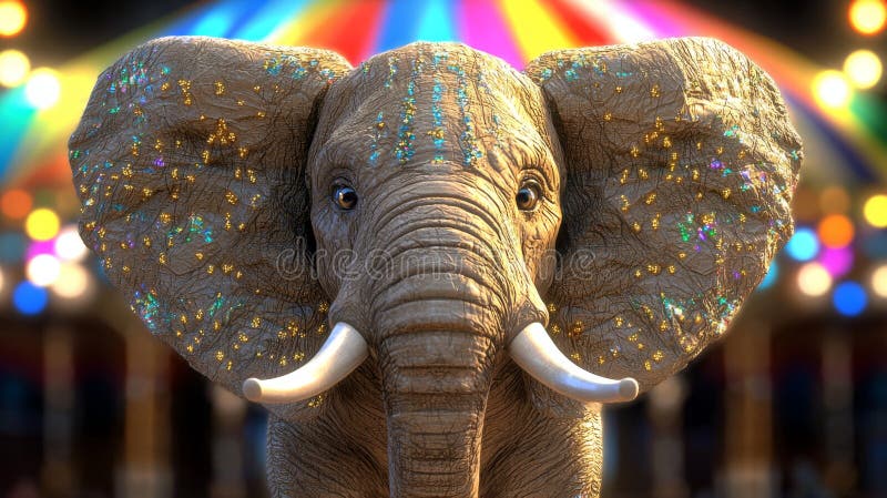 With Copy Space, Adorned Circus Elephant Performs Under Dazzling Lights ...