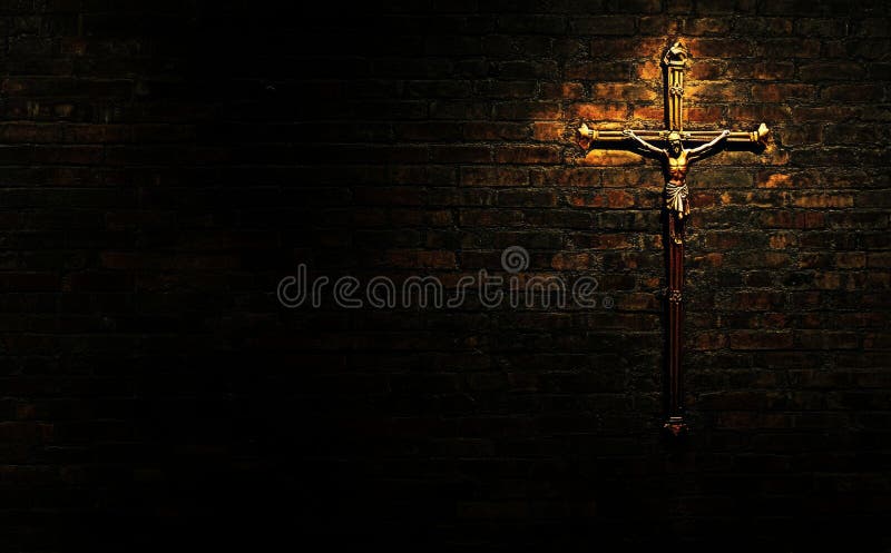 With Copy Space, Backlit Cross is on a Brick Background. Stock Photo ...