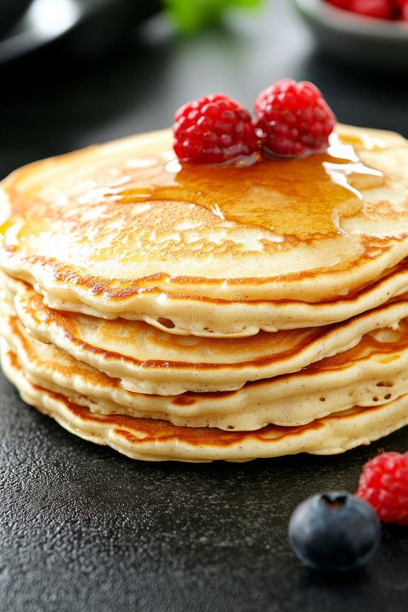 Copy Space for Breakfast Menu on Side of Pancake Stack with Syrup and ...