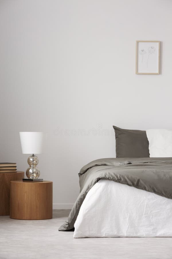 Copy Space on Empty White Wall of Elegant Bedroom Interior with ...