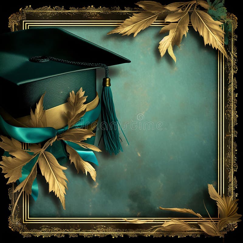 Copy Space, Frame, Cap and Gown, Teal and Gold Colors. Stock ...
