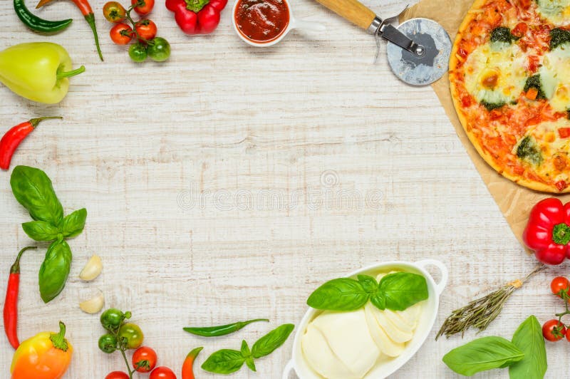 Frame of Pizza Dough with Ingredients for Cooking Vegetarian Pizza ...