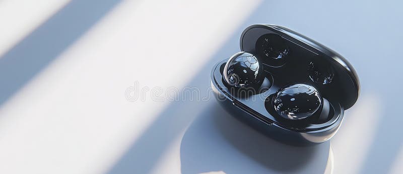 Copy Space Image of Modern Wireless Earbuds in Black on White Stock ...