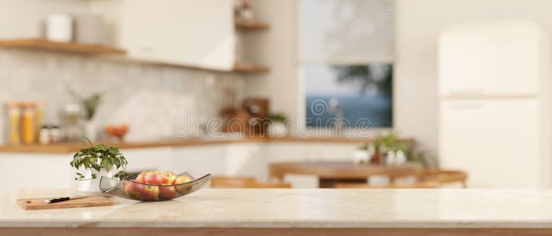 A Copy Space on a Luxury White Marble Kitchen Tabletop in a Modern ...