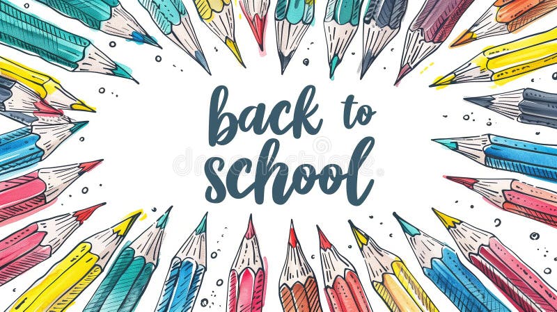 Copy Space in the Middle , Handdrawn Cartoon, Colour Pencils Arranged ...