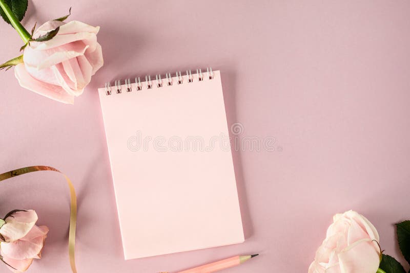 Copy Space Notepad for Your Text on a Light Pink Background with Pink ...