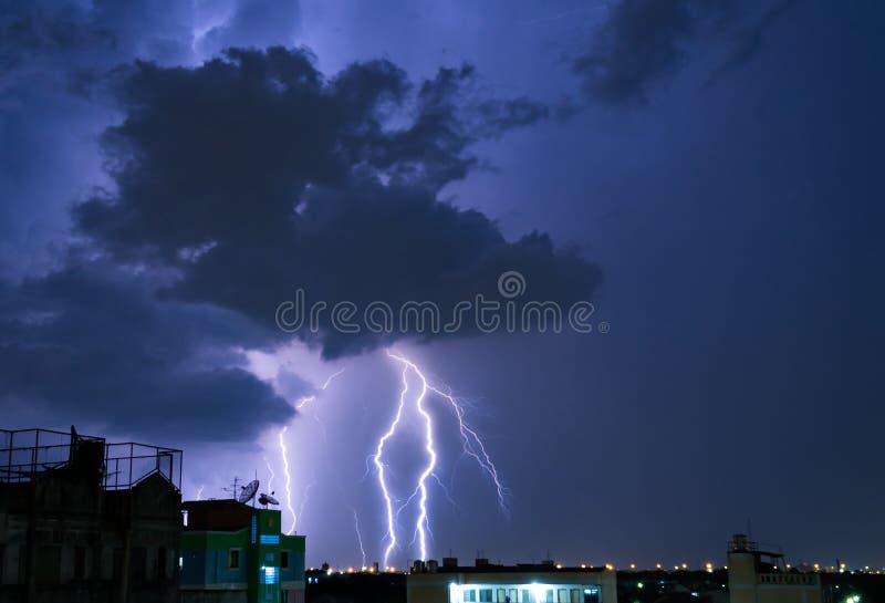 Severely Lightning at Night during Monsoon Season. Stock Photo - Image ...