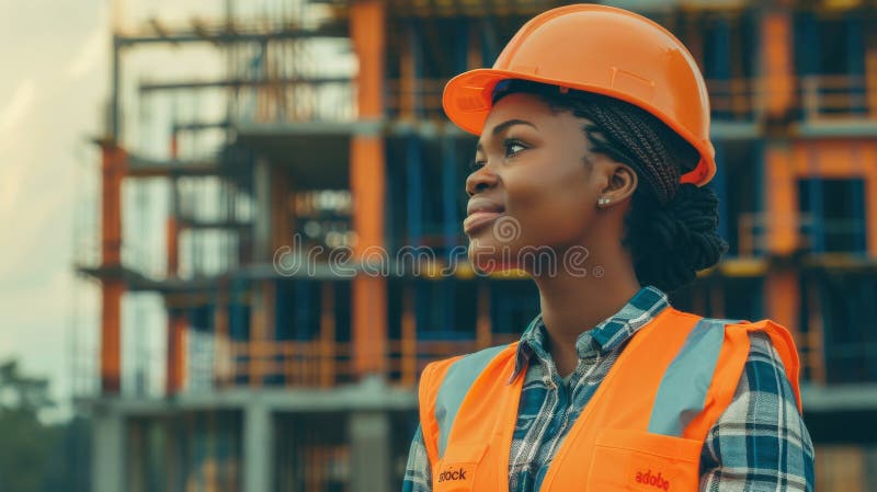 Copy Space for Smiling Black African American Female Construction ...