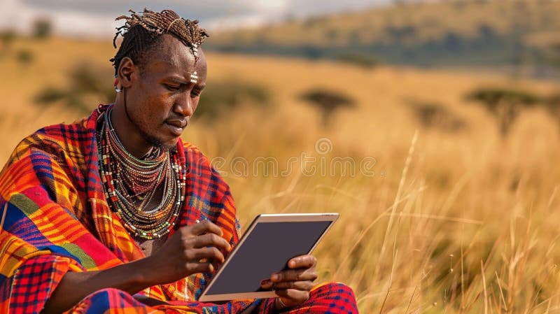 Copy Space, Stockphoto, Detailed Photo, African Nomad Using a Tablet ... Copy Space, Stockphoto, Detailed Photo, African Nomad Using a Tablet ...