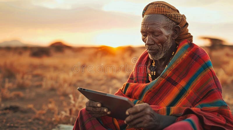 Copy Space, Stockphoto, Detailed Photo, African Nomad Using a Tablet ... Copy Space, Stockphoto, Detailed Photo, African Nomad Using a Tablet ...