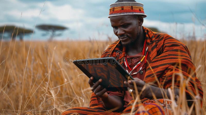 Copy Space, Stockphoto, Detailed Photo, African Nomad Using a Tablet ... Copy Space, Stockphoto, Detailed Photo, African Nomad Using a Tablet ...