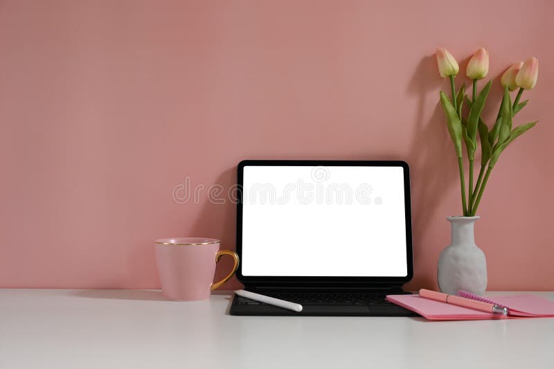 Pink Workspace in Teenage Room Stock Image - Image of living, painted ...