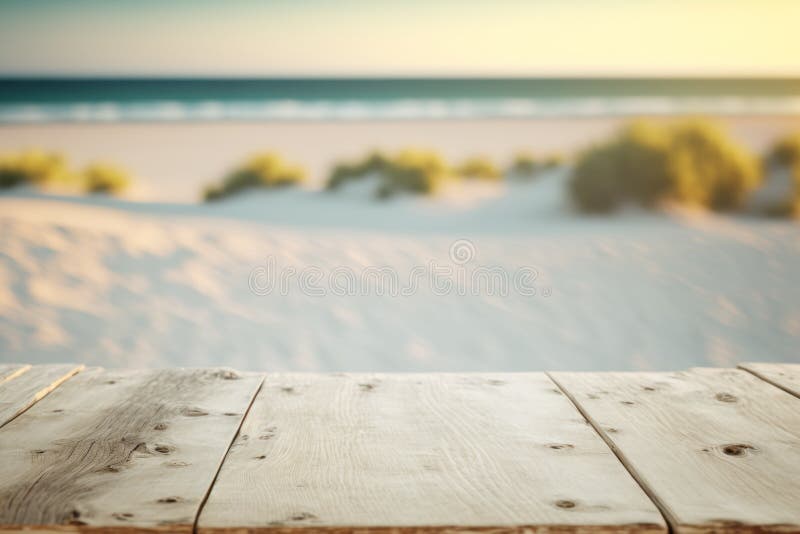 Copy Space of Tabletop on Tropical Beach with Sunset Sky and Clouds ...