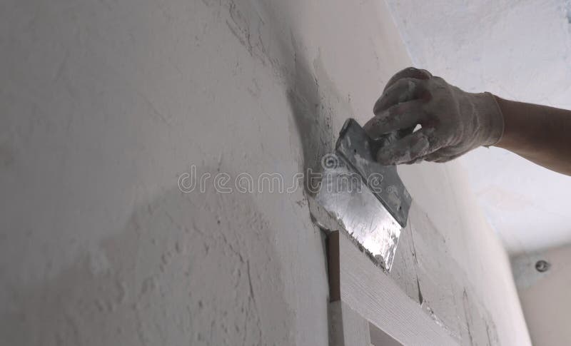 Applying Plaster with a Trowel Over the Door Slope Stock Image - Image ...