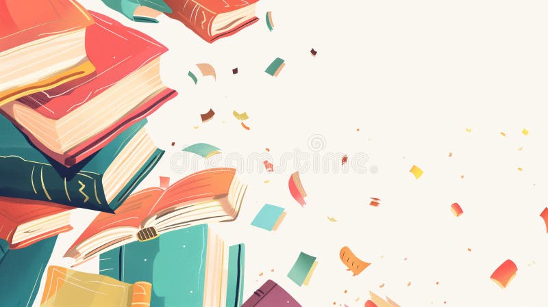 Copy Space, Vector Illustration, Colored Books Isolated on White ...