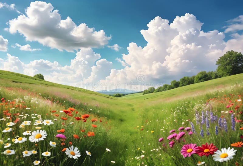 Copy Space View of Summer Grass Field Meadow and Flower Decoration ...