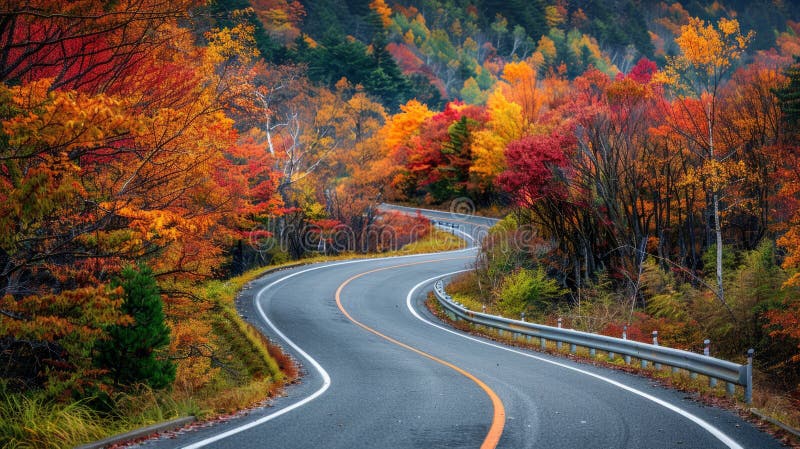 Copy Space with a Winding Road through Fall Foliage Stock Illustration ...