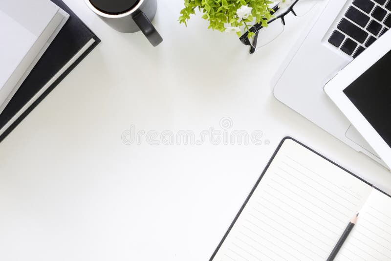 Copy Space of Workspace with Office Supplies Top View Table. Stock ...