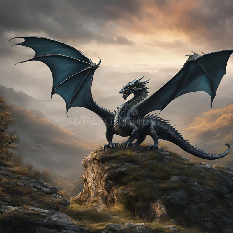 Three-dimensional 3D Effect Dragon and Landscape Background AI ...