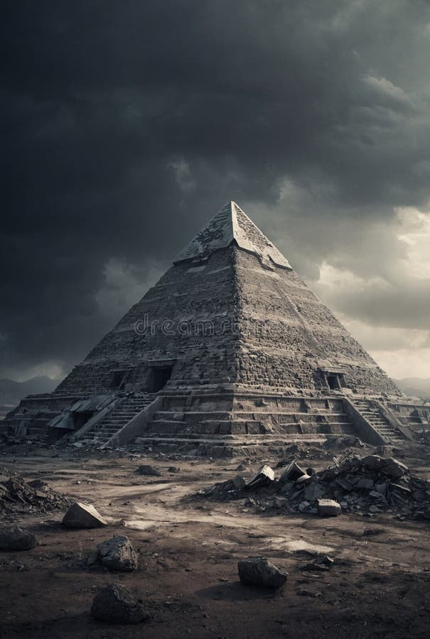 Dystopian Remnants: Decayed Egyptian Pyramid Stock Illustration ...