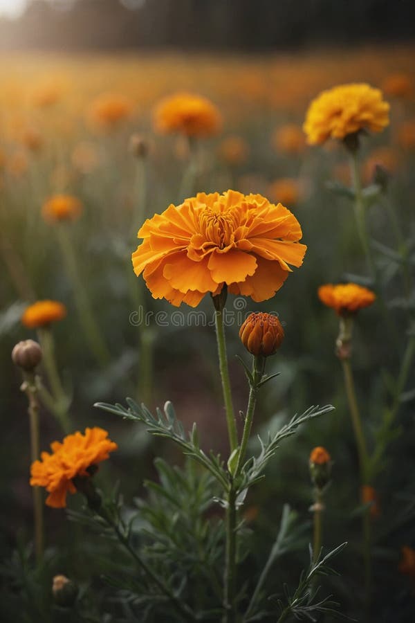 Marigold Flower Portrait: Healing Beauty in Nature S Embrace Stock ...