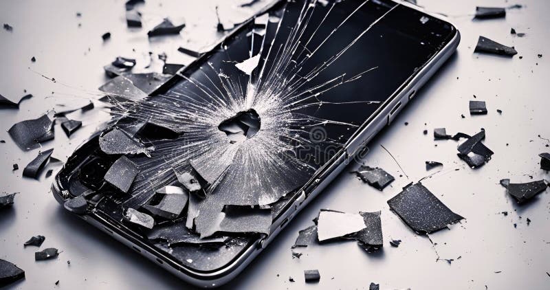 A Smartphone Lies Shattered on a Surface, with Its Glass Screen Broken ...