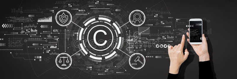 Copyright Concept with Person Using a Smartphone Stock Photo - Image of ...