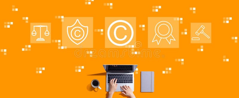 Copyright Concept with Person Working with Laptop Stock Photo - Image ...