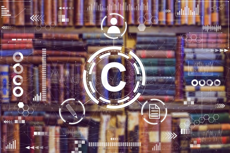 Copyright Concept with a Sign and Links on a Background of Abstract ...